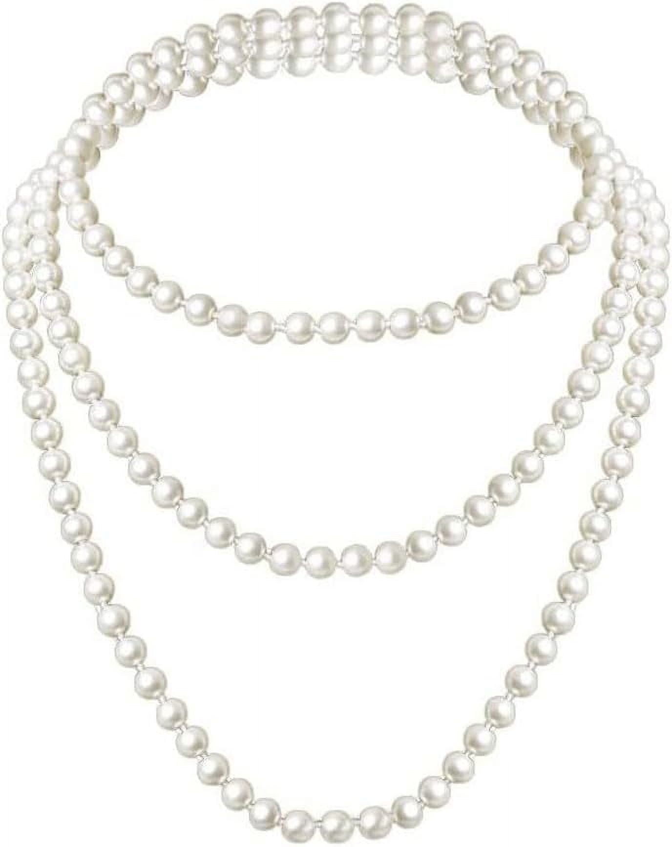 Long Pearl Necklace 70inch White Pearl Beads Multi Strand Layering ...