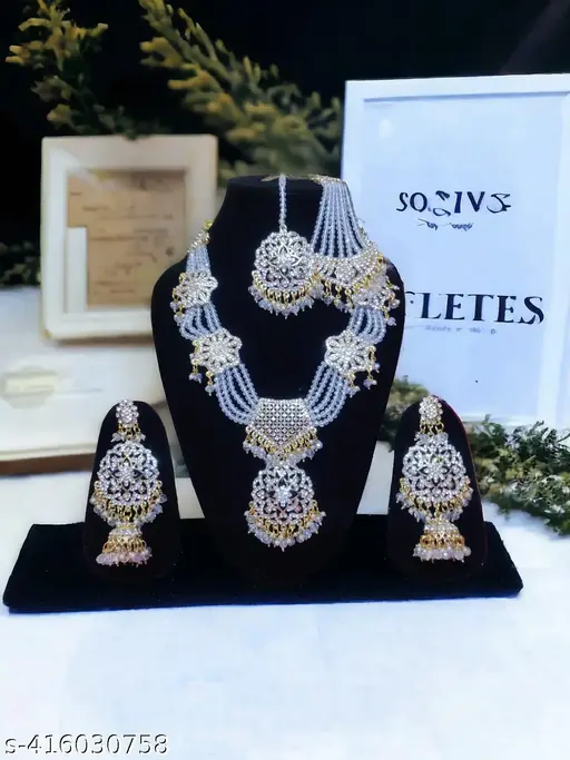 Long Pearl Necklace Set for Women with Earrings Mang Teeka and Chapka ...