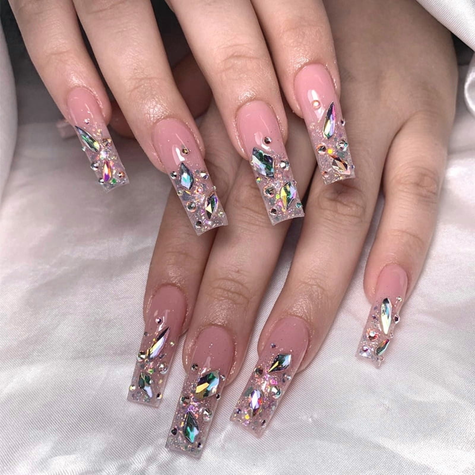 Long Press on Nails Square Fake Nails False Nails with Rhinestones ...
