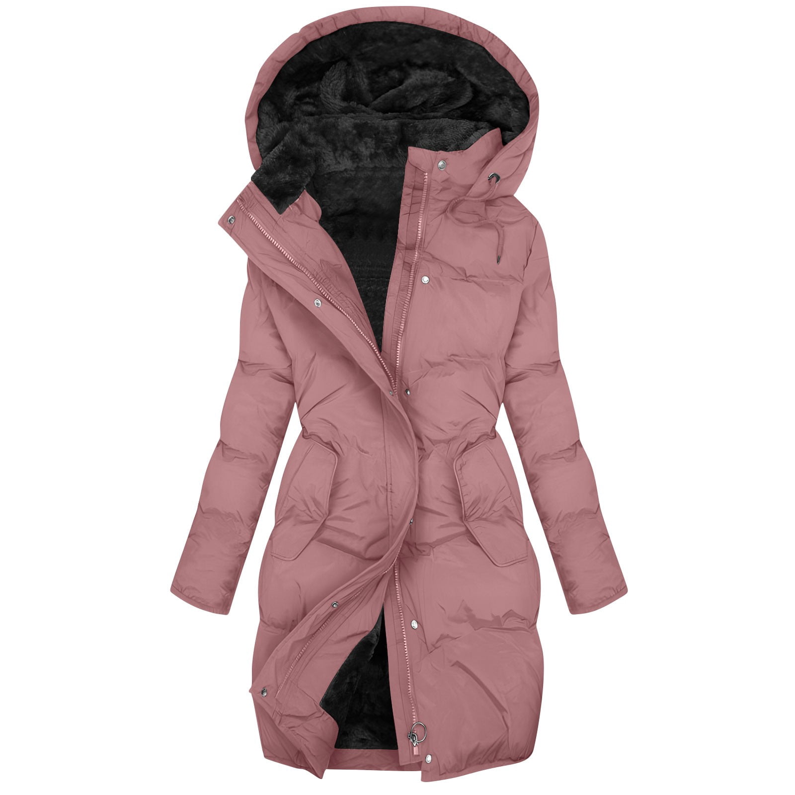 Long Puffer Jacket for Women with Detachable Hood, Full-zip Waterproof ...