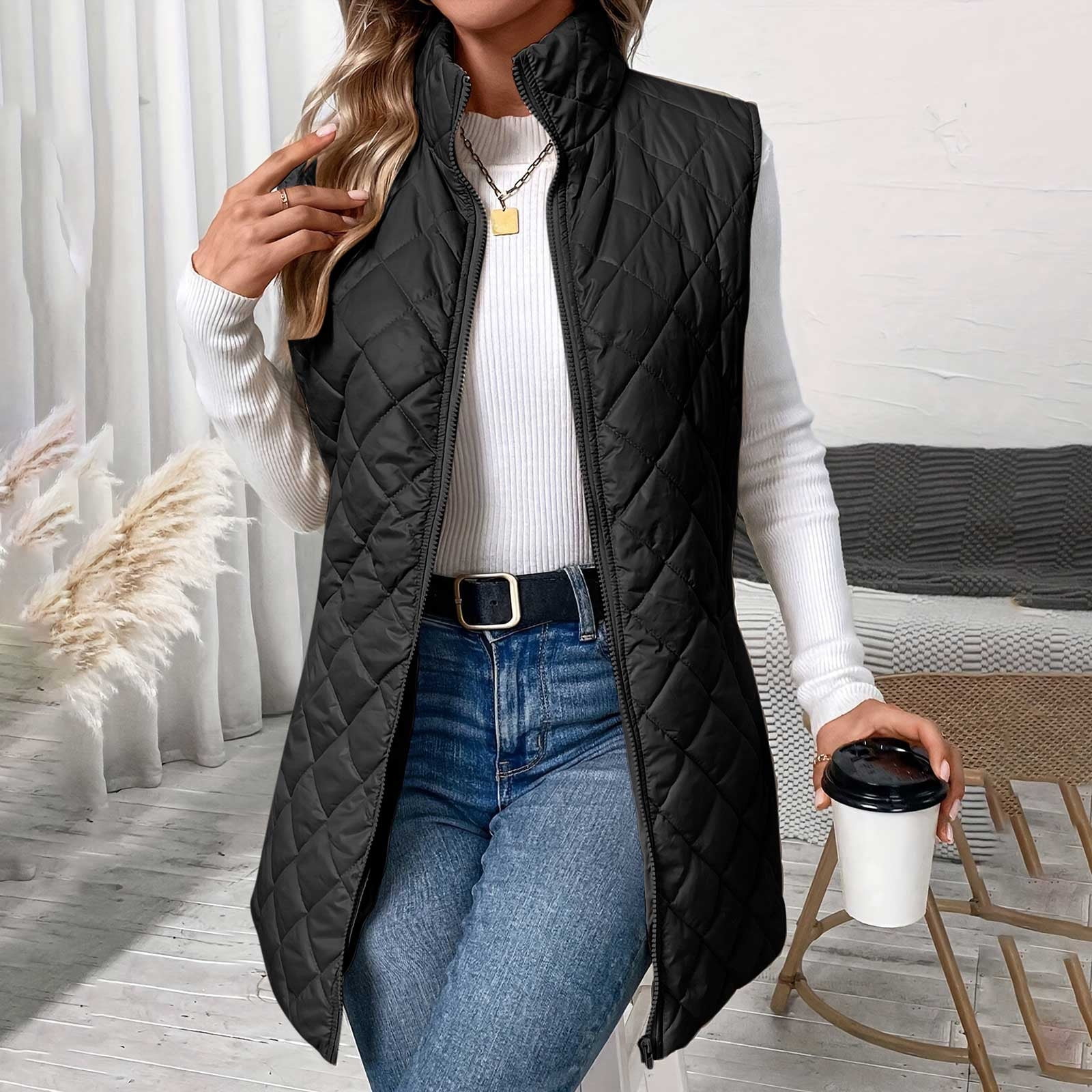 Long Puffer Vest Women Winter Ultra Light Long Down Vest with Stand ...