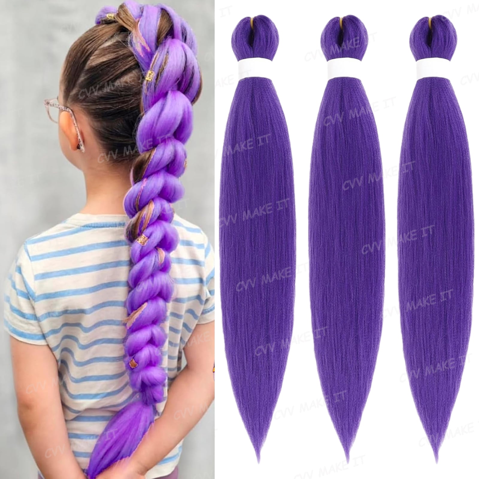 Long Purple Braiding Hair Synthetic Braiding Hair for Kids Stage Party ...
