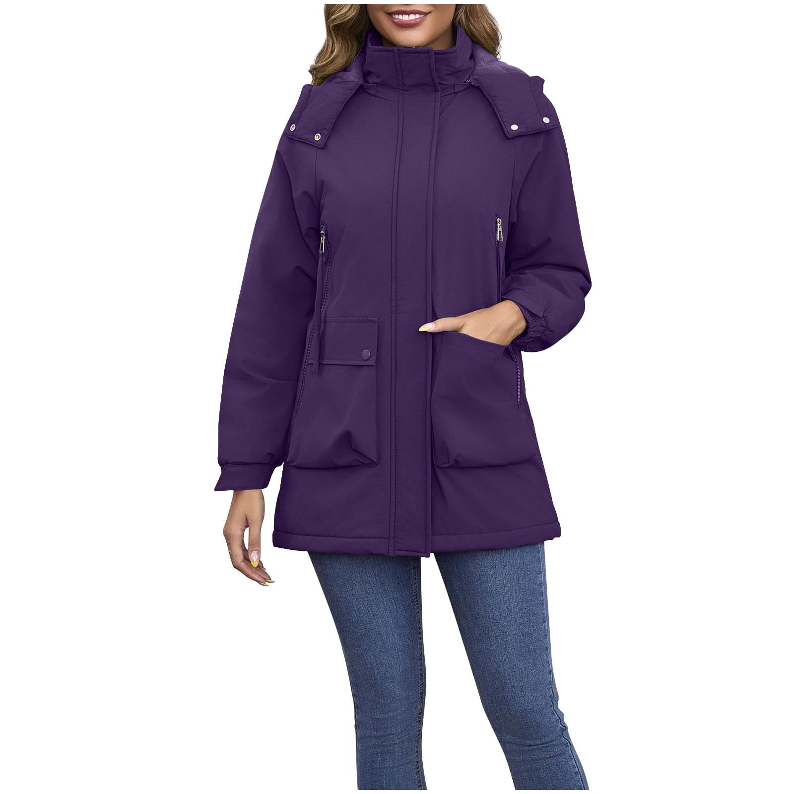 Long Rain Coat for Women Waterproof Raincoat with Hood Plush Winter ...