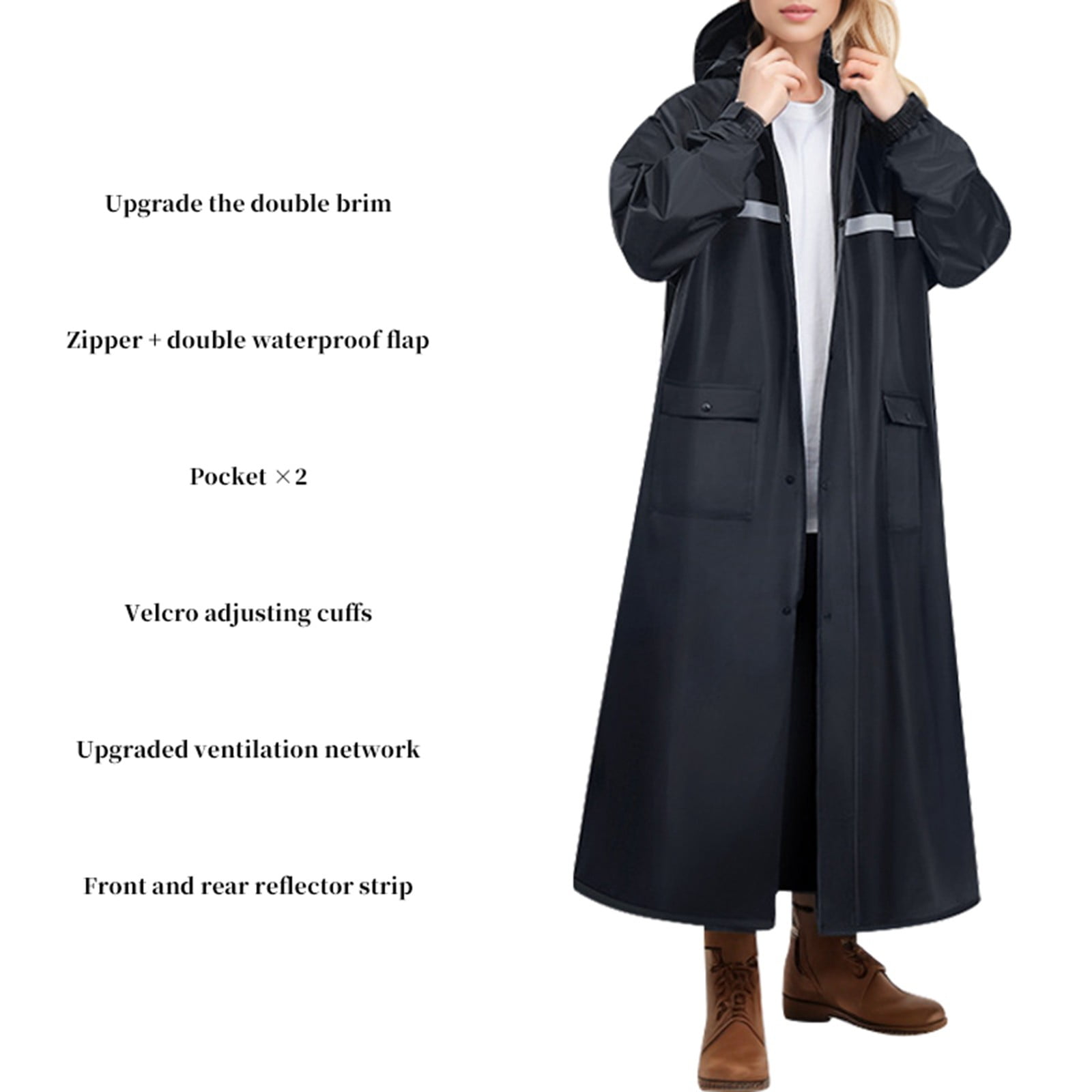 Long Raincoat With Detachable Hood For Men & Women | Heavy Duty Double ...