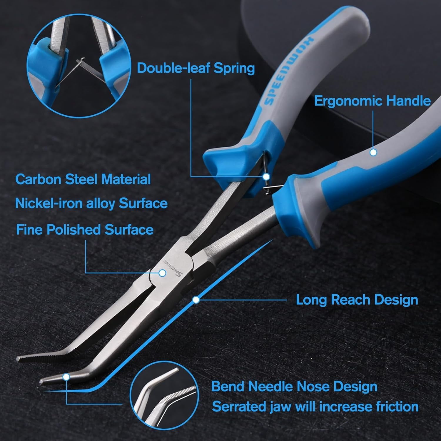 Long Reach Bent Needle Nose Pliers with Serrated Jaw Extra Long Nose ...