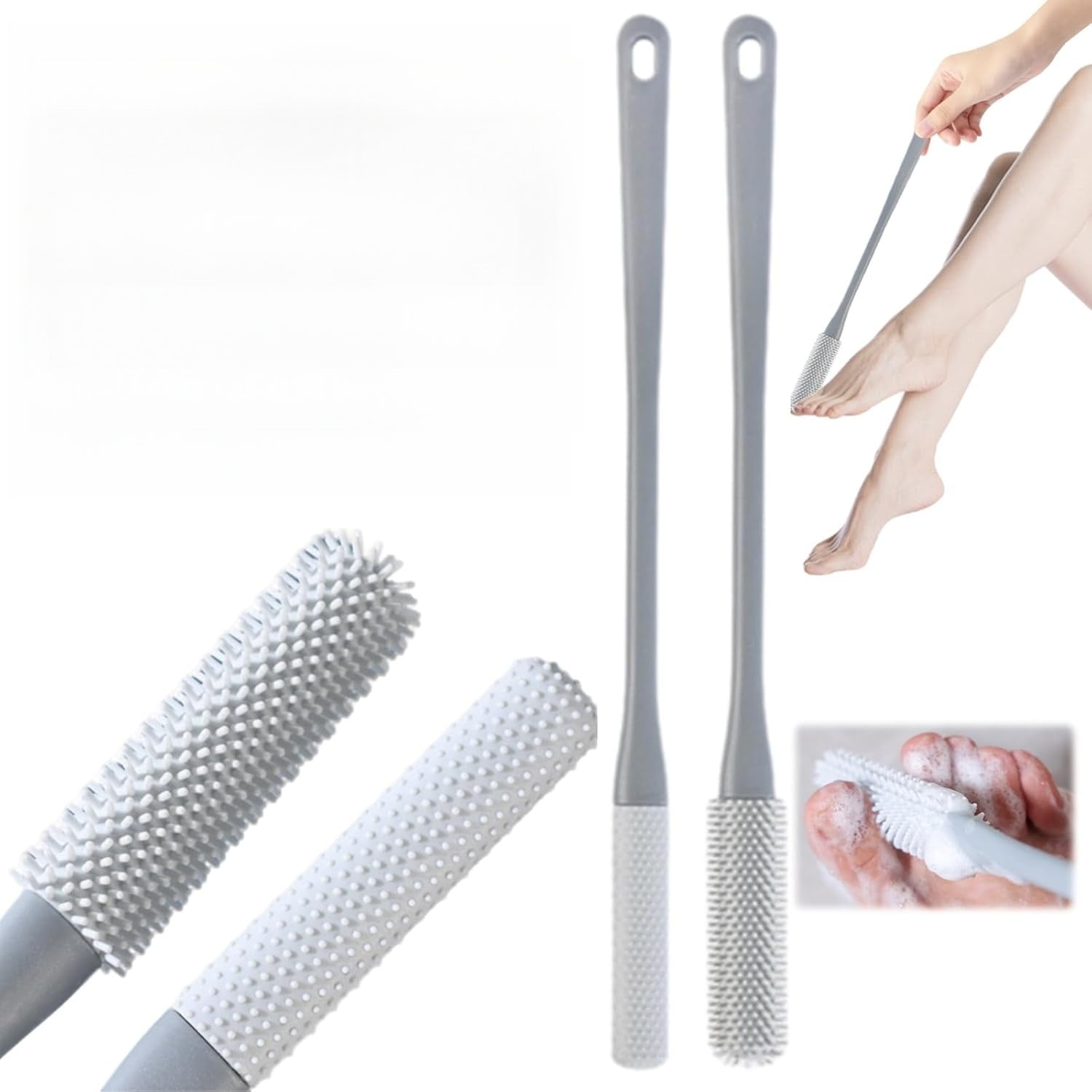 Long-Reach Toe Gap Hygiene Kit, 15.8" Silicone Foot Scrubber . No-Bend ...