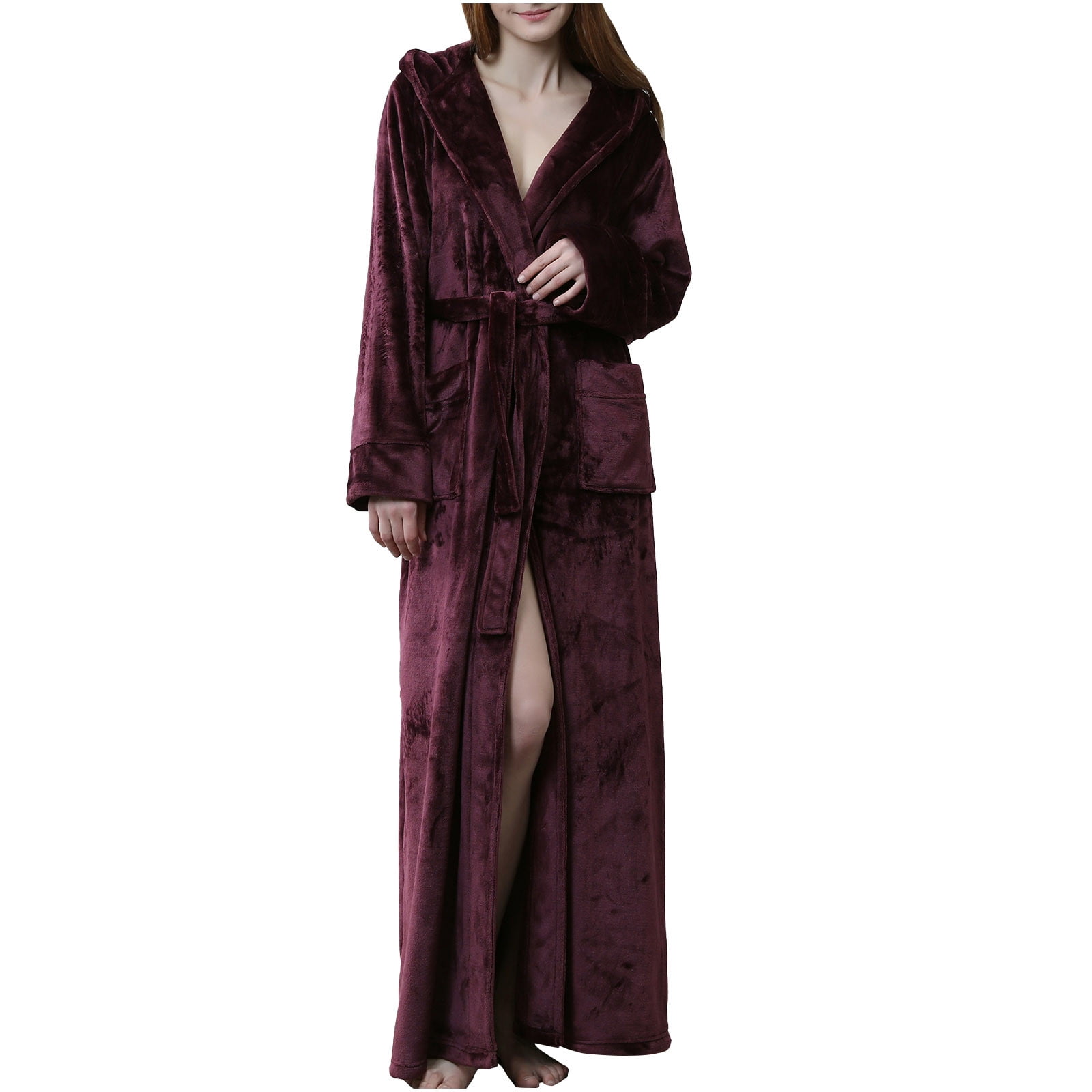 Long Robes for Women Men Winter Fleece Warm Couple Bathrobe Nightgown ...