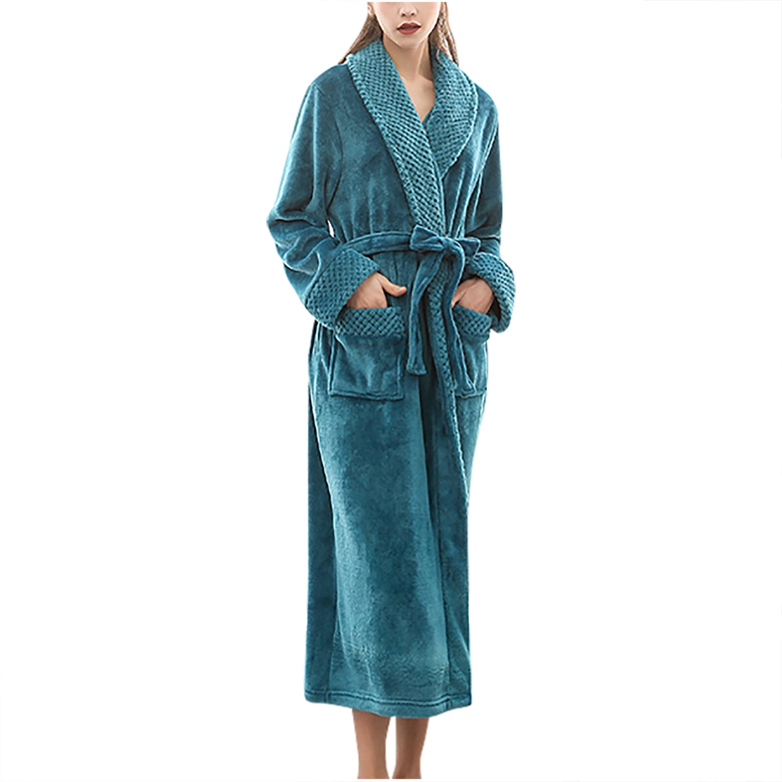 Long Robes for Women Winter Fleece Warm Couple Bathrobe Nightgown ...