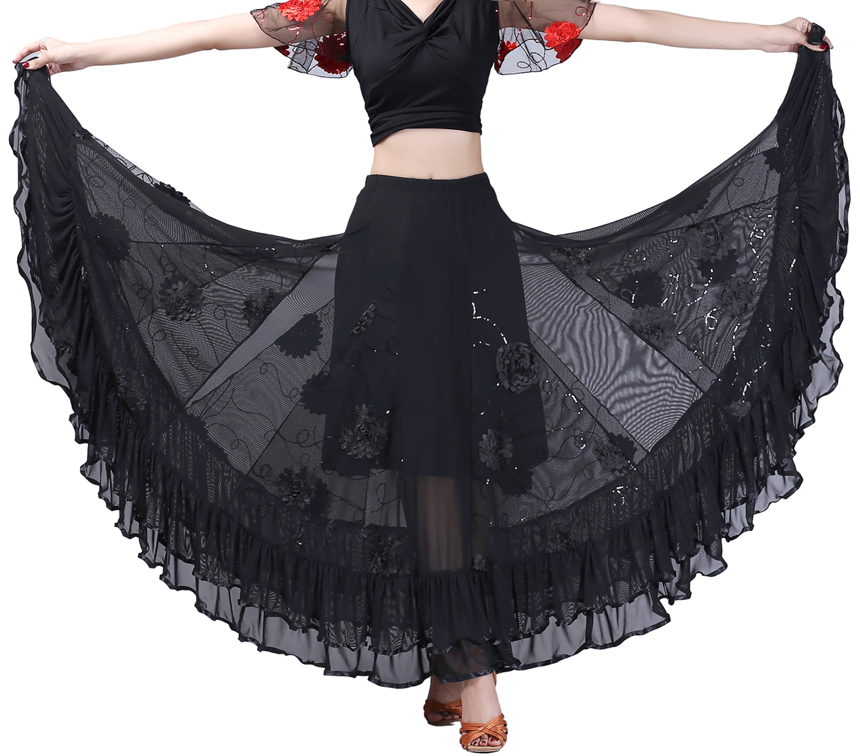 Long Ruffle Skirts for Women Ballroom Dancing Training Performance ...