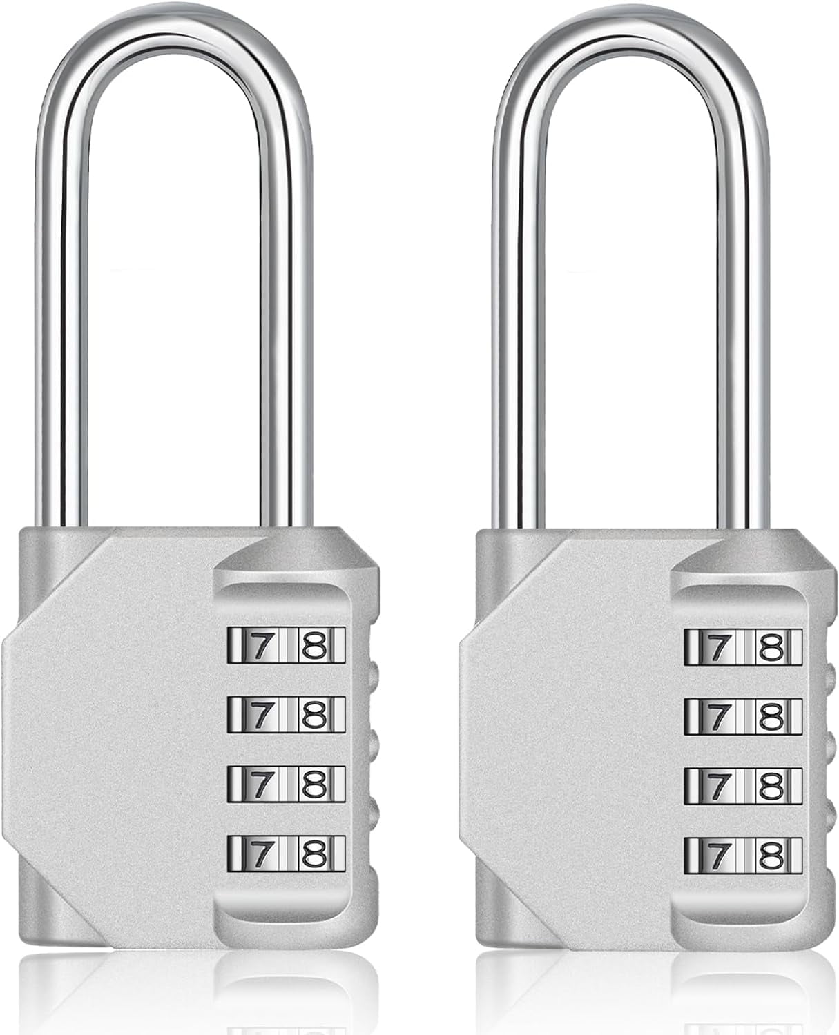Long Shackle Padlock 2 Pack, 4 Digit Combination Lock, Resettable Weatherproof Combo Lock for ...