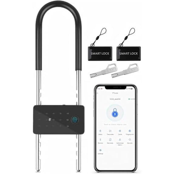 Long Shackle Padlock U Lock Bike Gate Combo U-Lock Adjustable Shackle, Lock with Fingerprint ...
