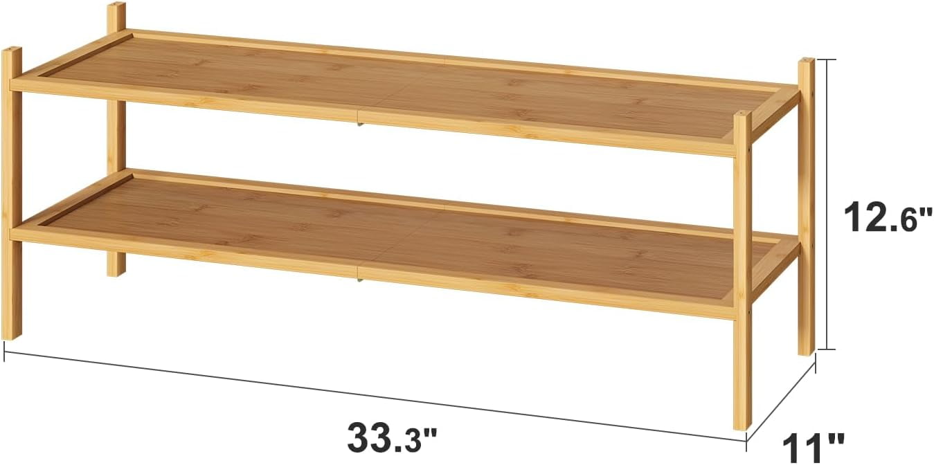 Long Shoe Rack, 2-Tier Bamboo Wood Shoe Rack, Stackable Shoe Rack For ...