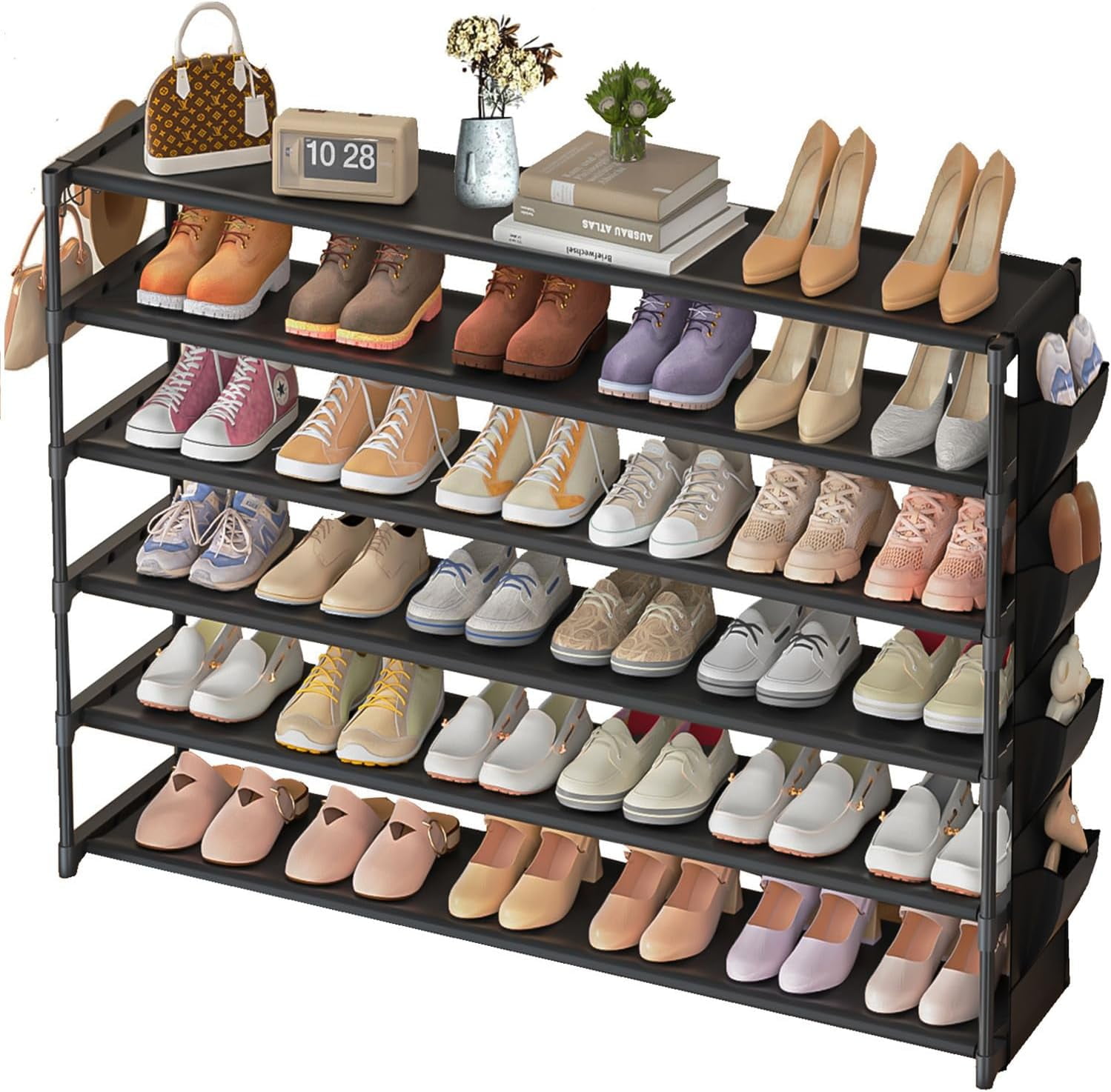 Long Shoe Rack 6 Tier Shoes Rack Organizer with Hook and Pocket ...