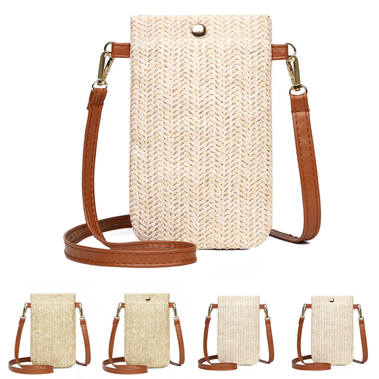 Long Shoulder Straps Beach Bag Button Closure Vertical Design Solid ...