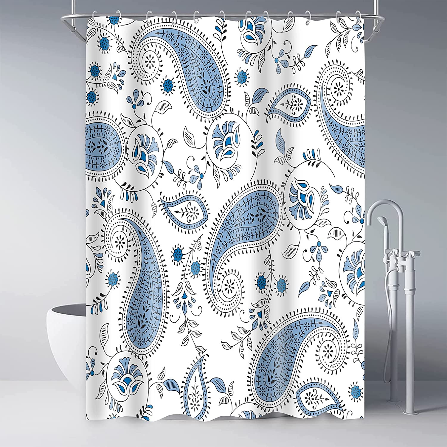 Long Shower Curtain - 84Inch, Water Resistant Polyester Fabric Bathroom ...