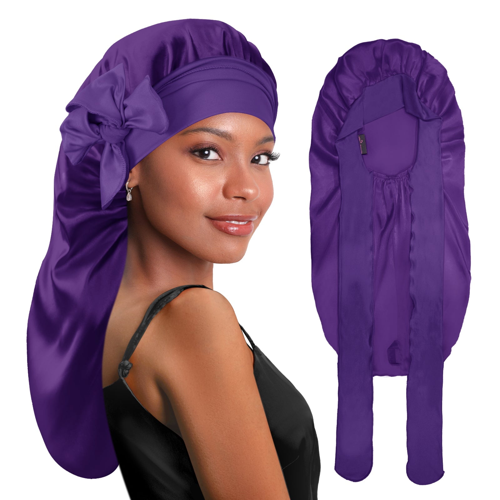 Long Silky Satin Braid Bonnet with Tie Band Deep Purple - Walmart.com