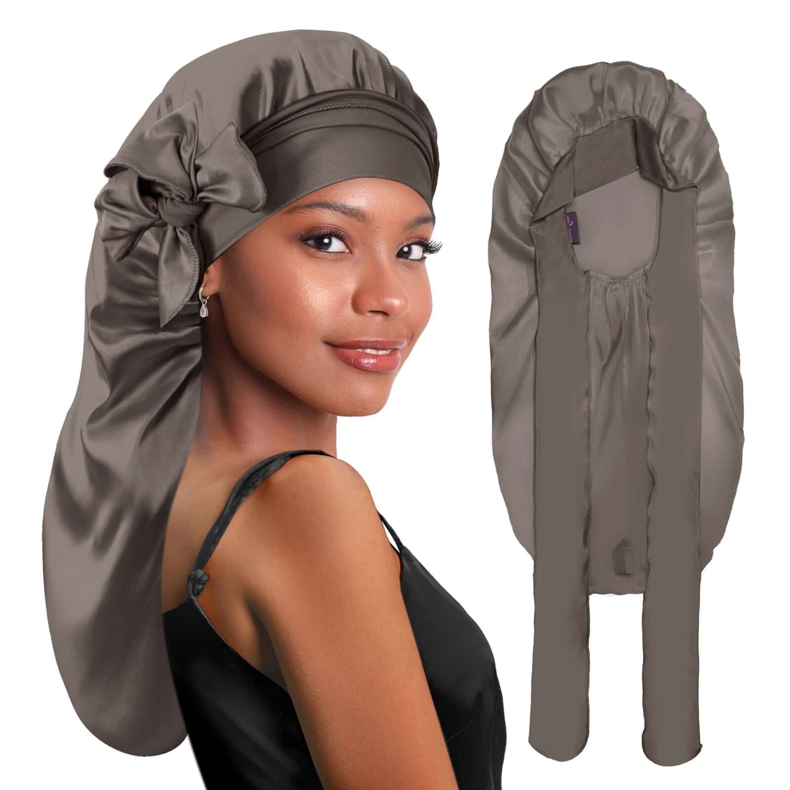 Long Silky Satin Braid Bonnet with Tie Band Grey Gold - Walmart.com