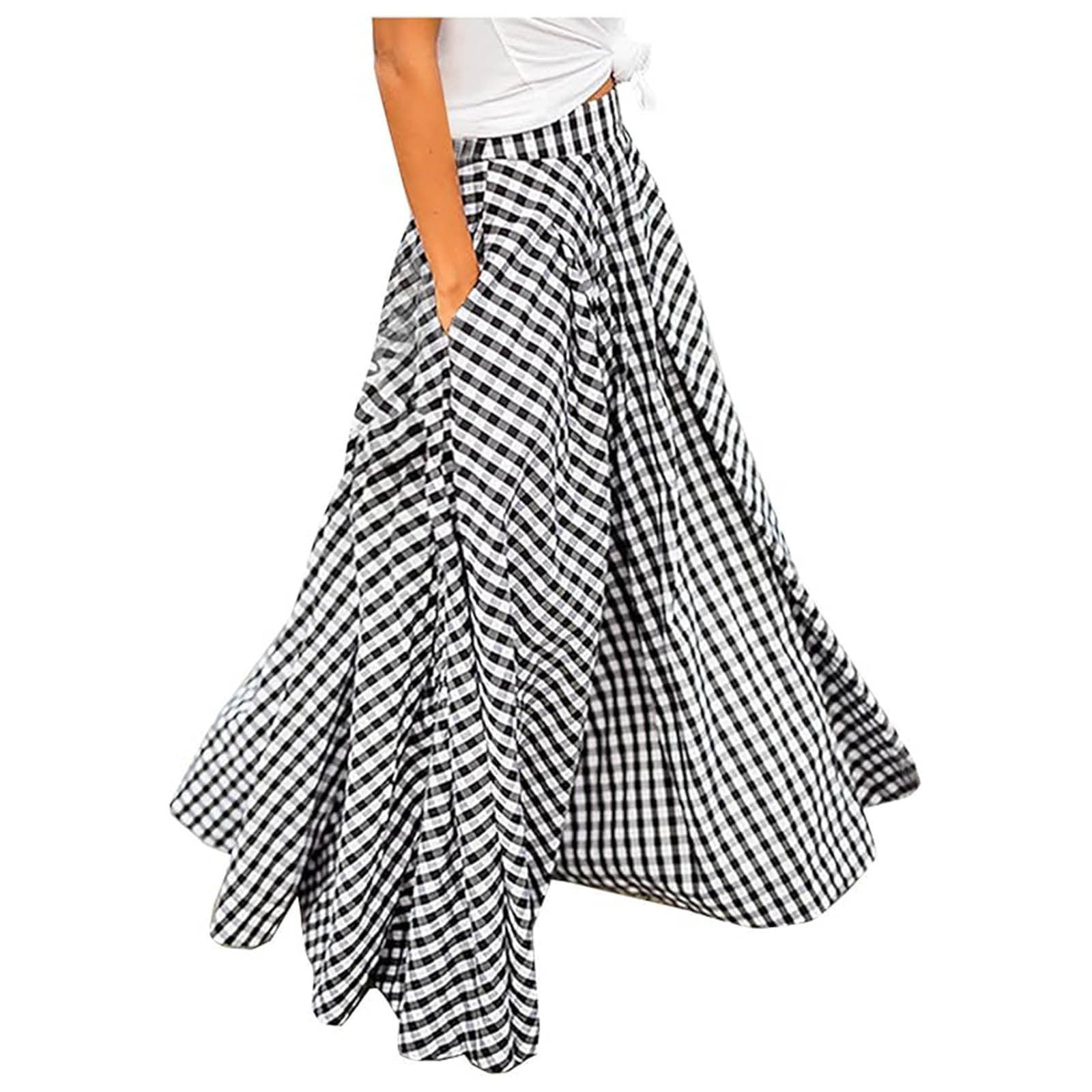 Long Skirts for Women Loose Fit Skort Chiffon Skirt Maxi Long Plaid ...