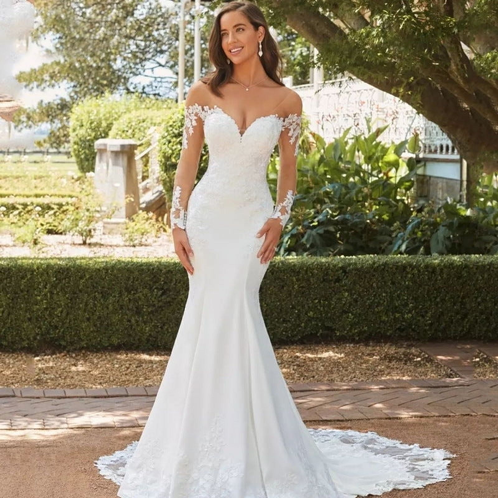 Long Sleeve Backless Lace Fishtail Wedding Dress - Walmart.com