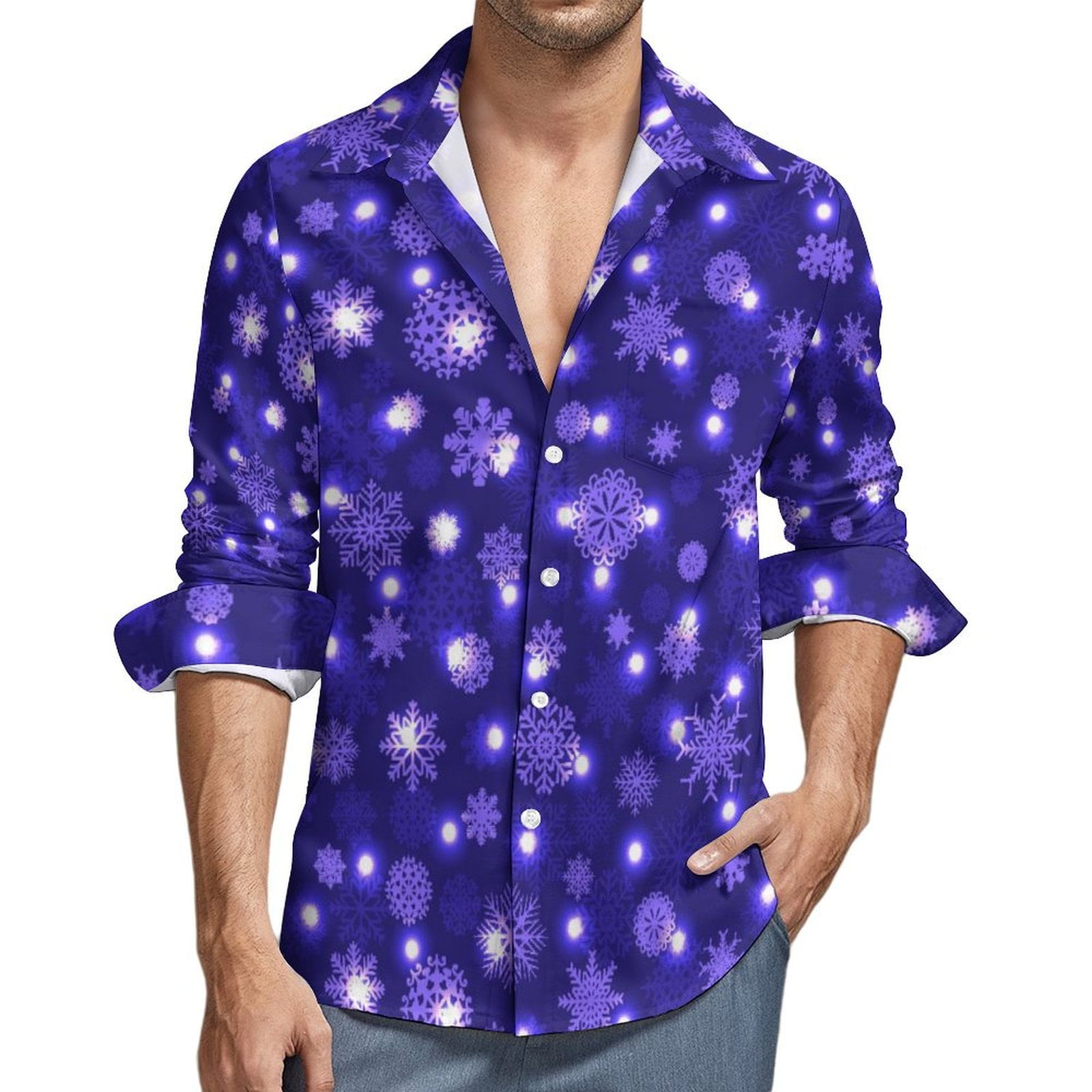 Long Sleeve Button Down Shirts for Men, Beautiful Purple Snowflakes ...
