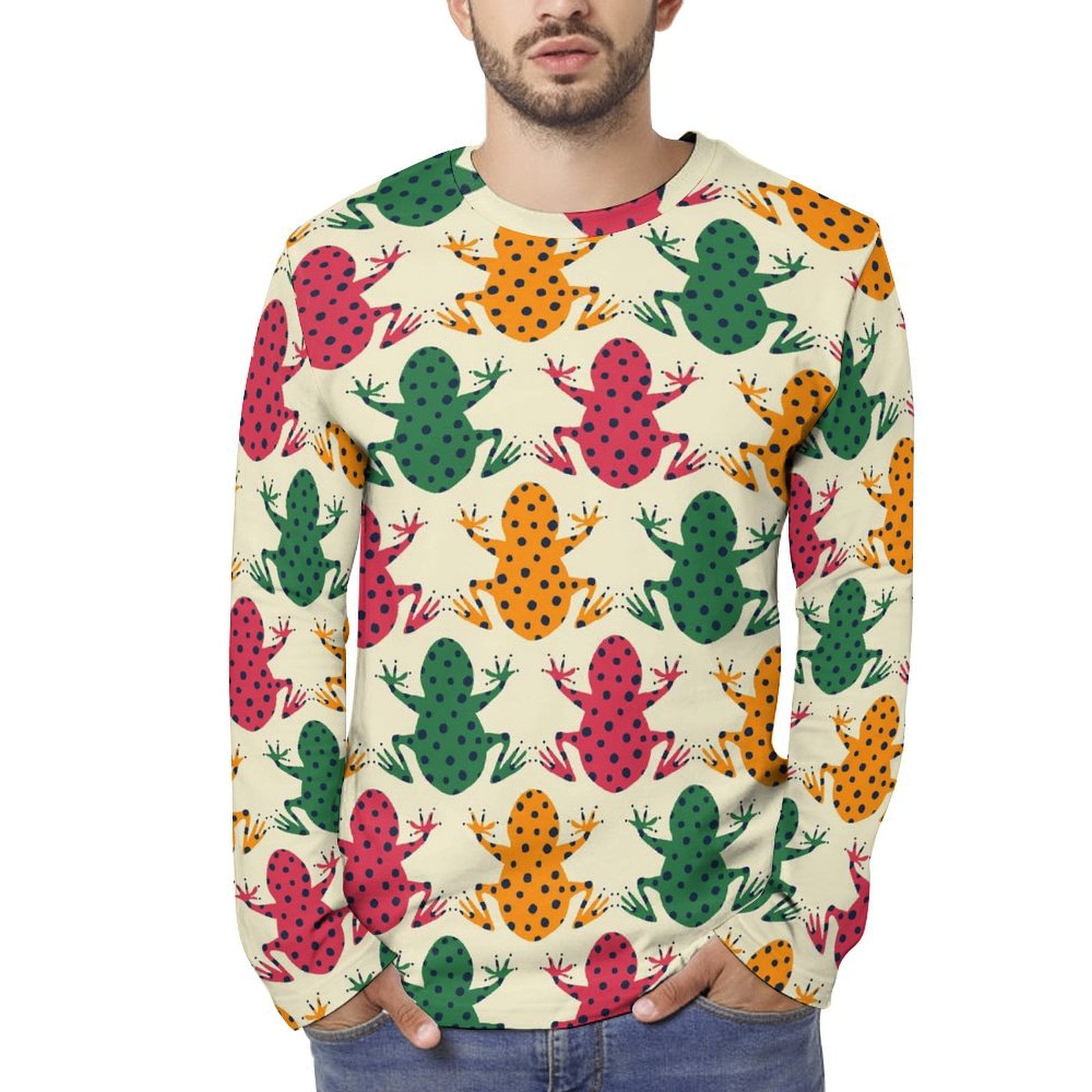 Long Sleeve Button Down Shirts for Men Colorful Frogs V Neck Button Up ...