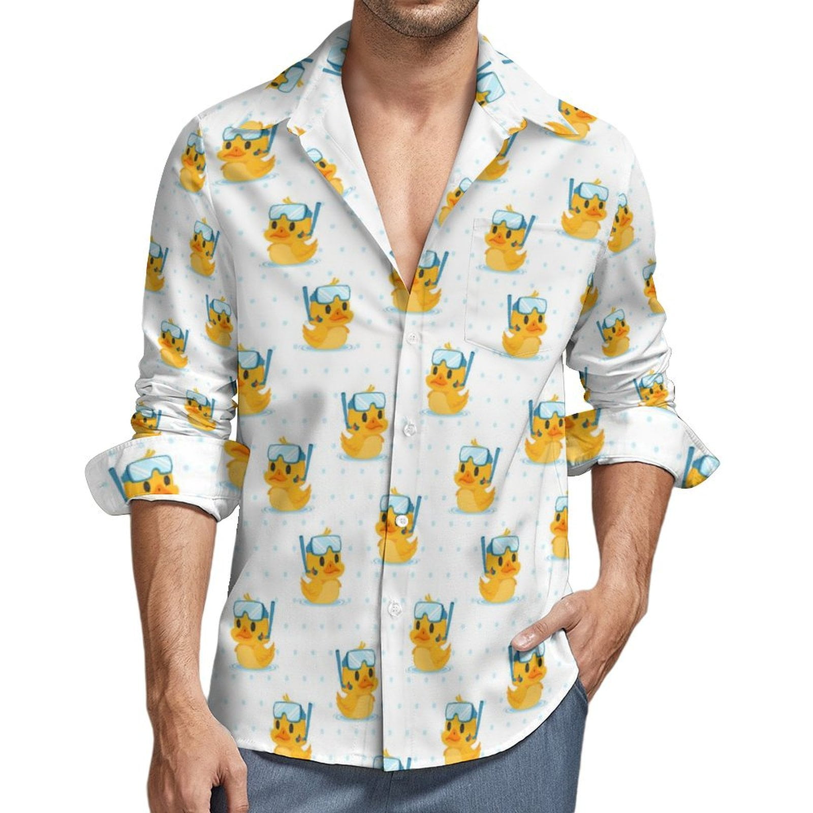 Long Sleeve Button Down Shirts for Men, Cute Duck Diver Casual Handsome ...
