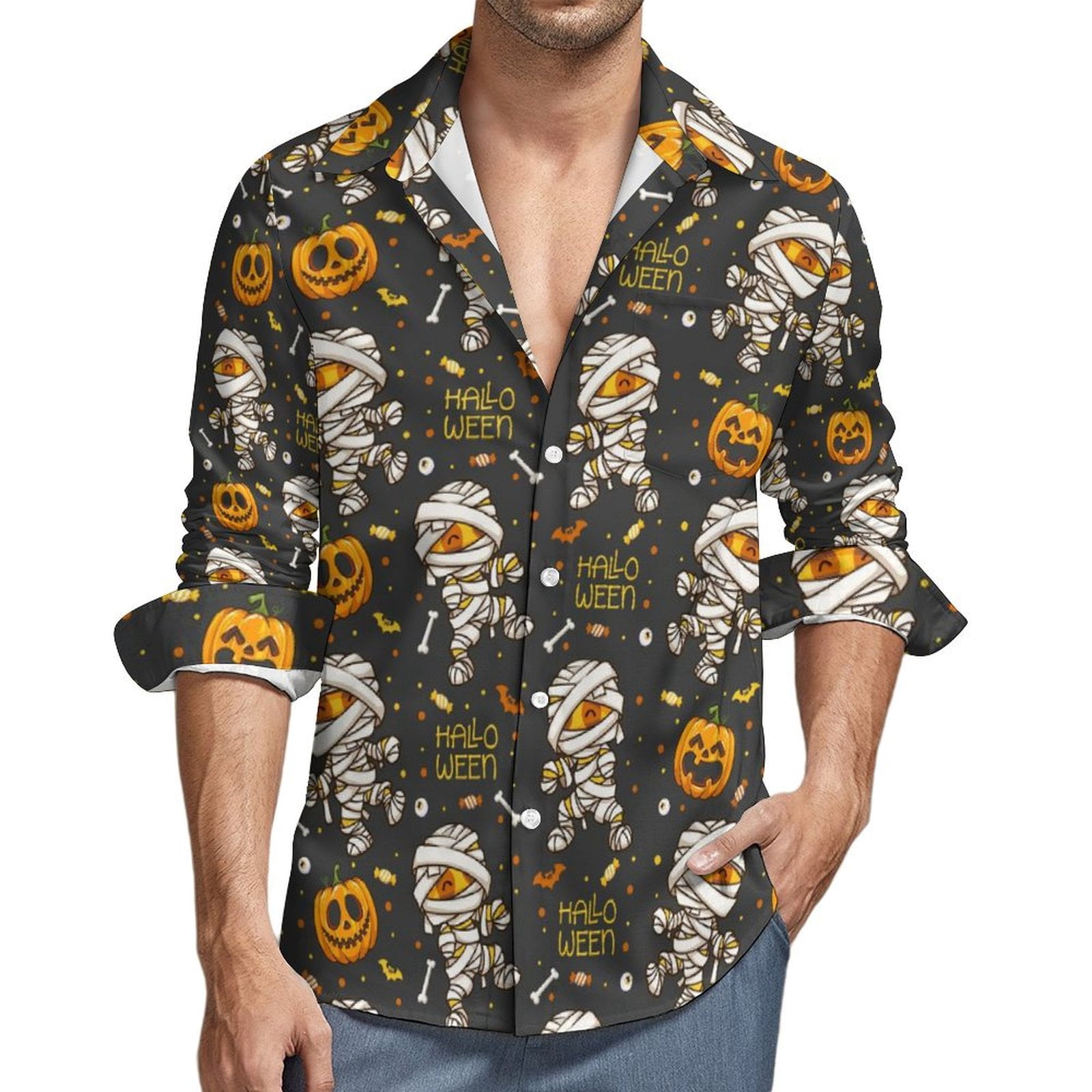 Long Sleeve Button Down Shirts for Men Cute Pumpkins Halloween Funny ...