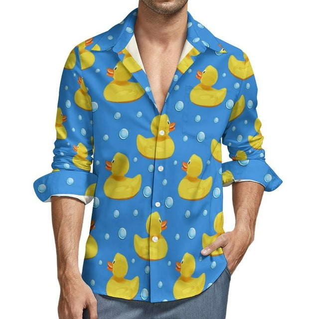 Long Sleeve Button Down Shirts For Men Cute Yellow Rubber Ducks Casual