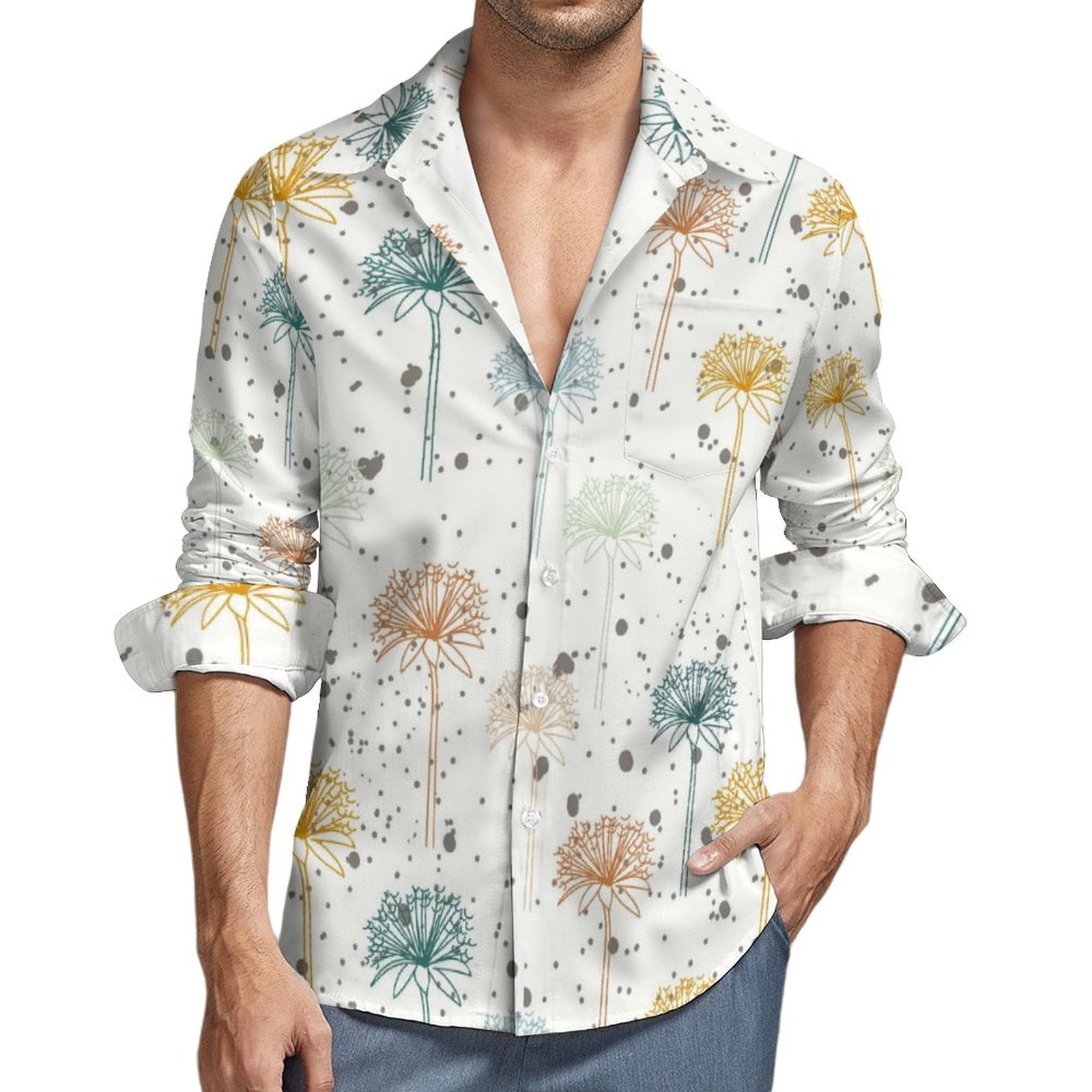 Long Sleeve Button Down Shirts for Men, Dandelion Soft Casual V-Neck ...