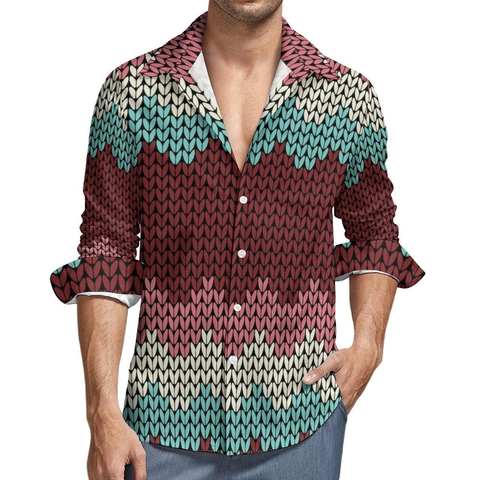 Long Sleeve Button Down Shirts for Men, Fall Leaf Element V-Neck Mens ...