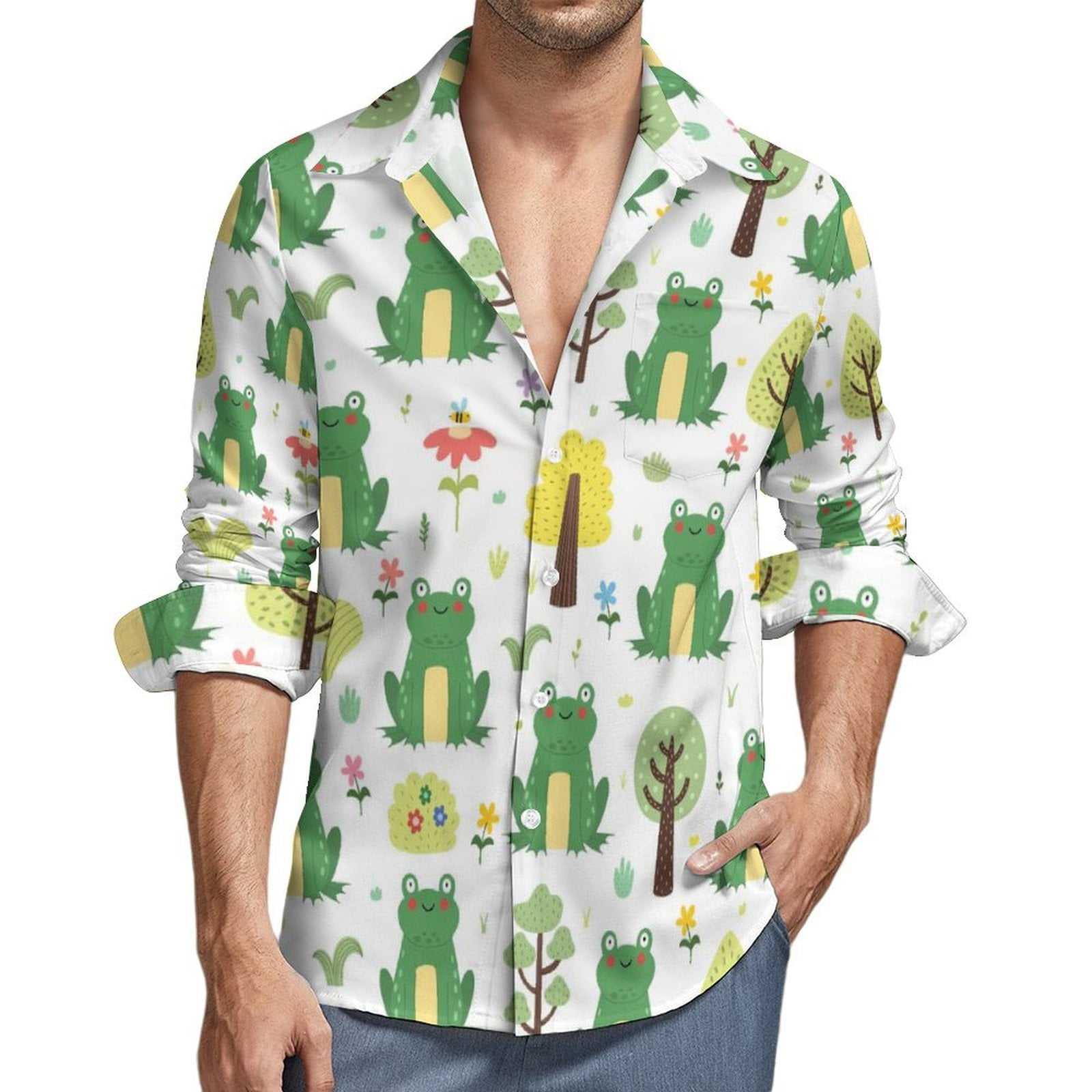 Long Sleeve Button Down Shirts for Men, Funny Toad Casual V-Neck Mens ...
