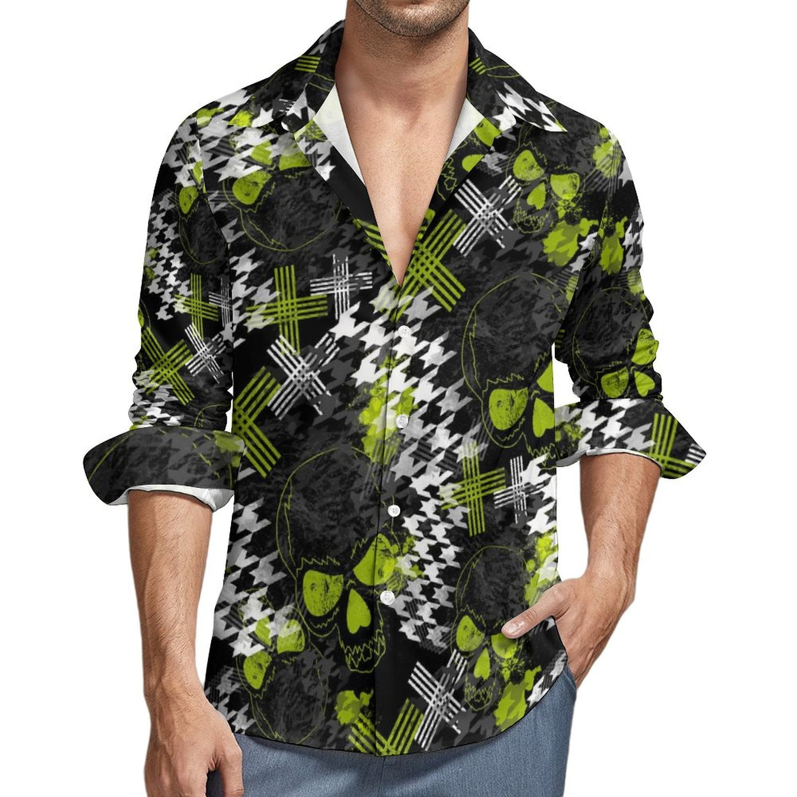 Long Sleeve Button Down Shirts for Men, Halloween Skull Pattern Soft ...