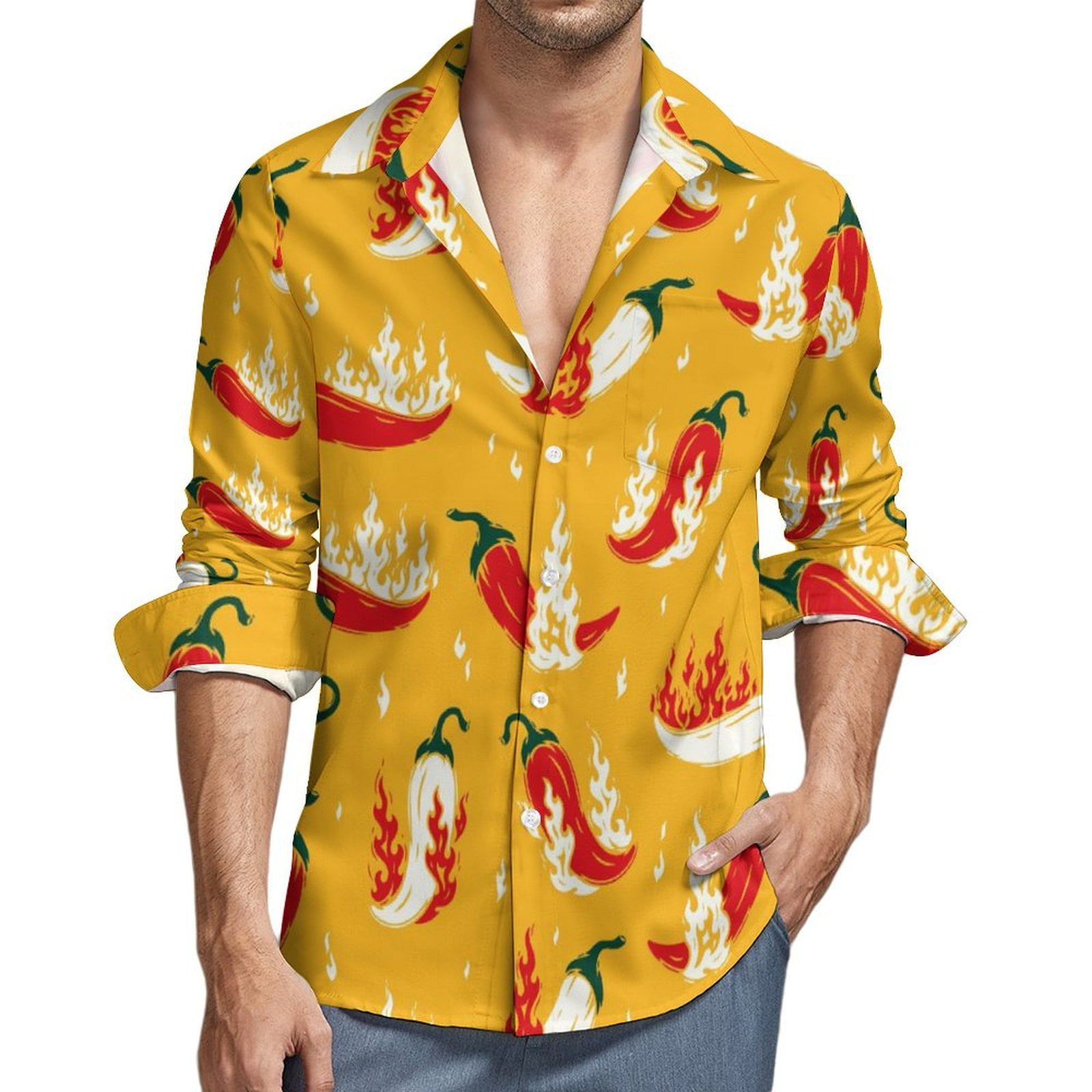 Long Sleeve Button Down Shirts for Men, Hot Chilli Soft Casual V-Neck ...