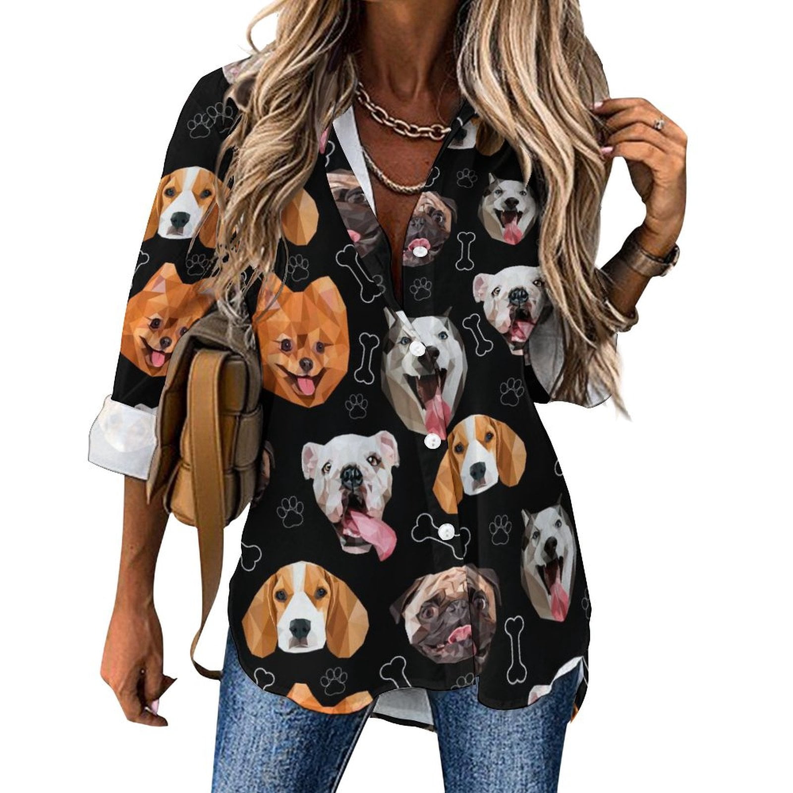 Long Sleeve Button Down Shirts for Women, Different Breeds Of Dogs Fall ...