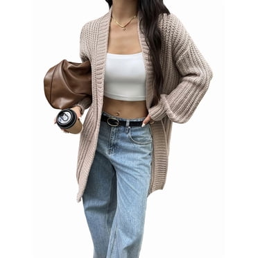 Long Sleeve Cable Knit Long Cardigan for Women Fall Winter Chunky Open ...