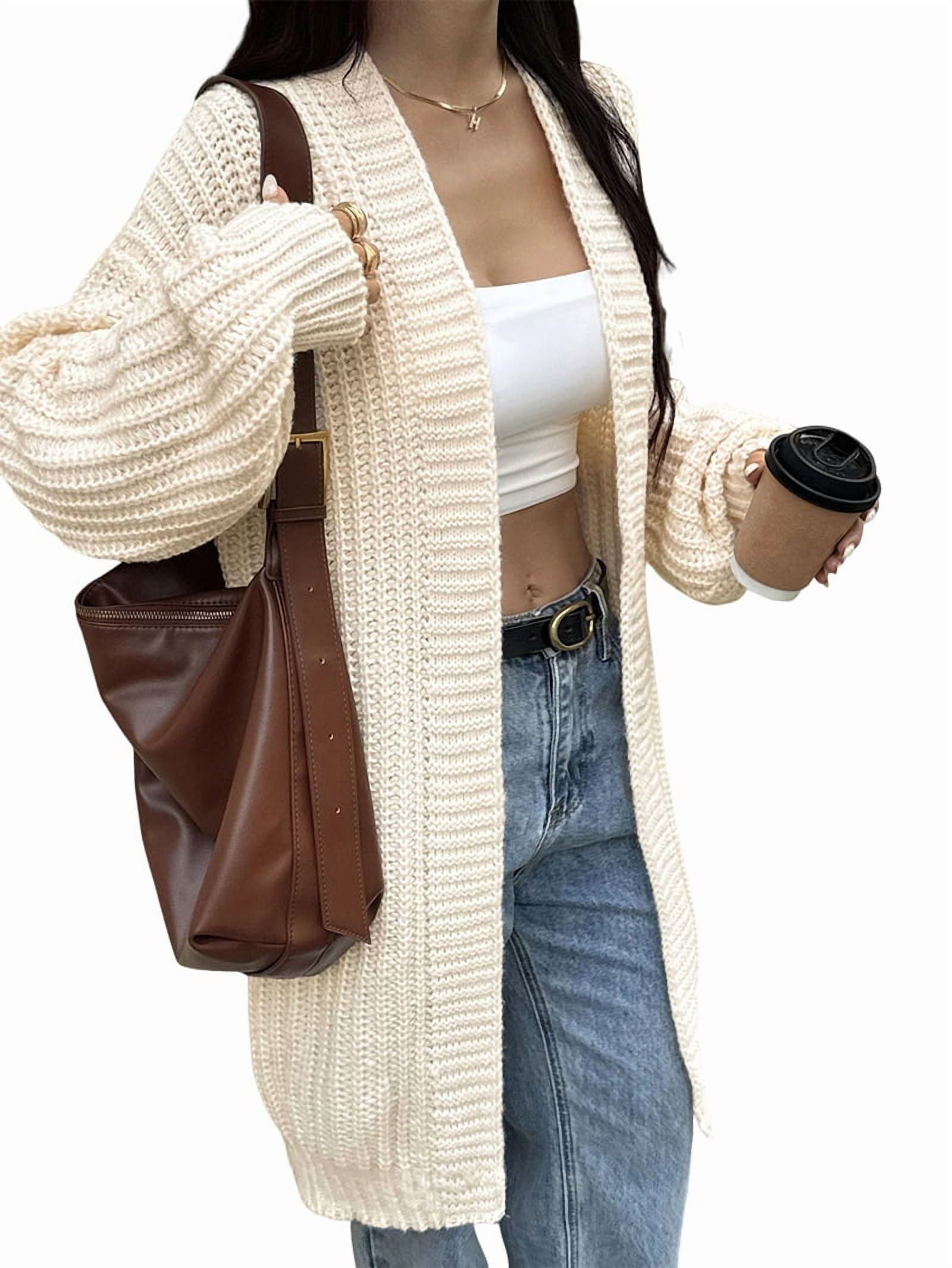 Long Sleeve Cable Knit Long Cardigan for Women Fall Winter Chunky Open ...