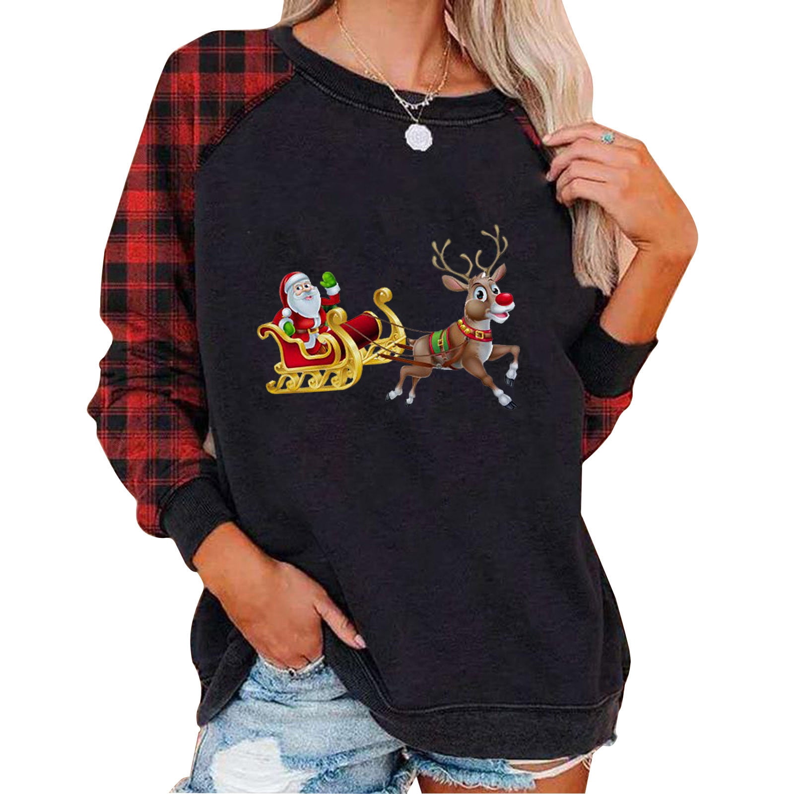 Long Sleeve Christmas Shirts For Women Plus Size Fashin Women Plaid