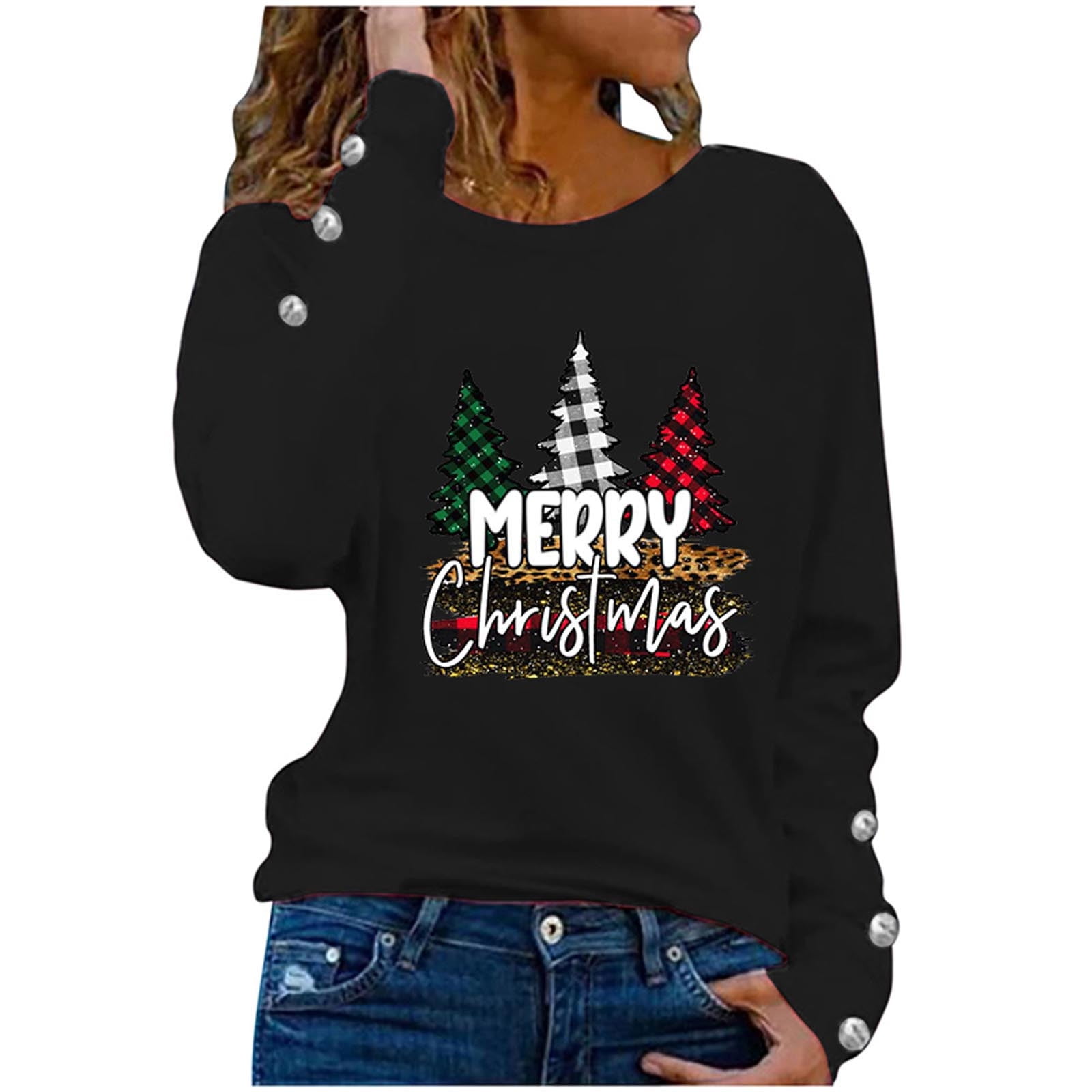 Long Sleeve Christmas Shirts For Women Plus Size Womens Fashion Casual