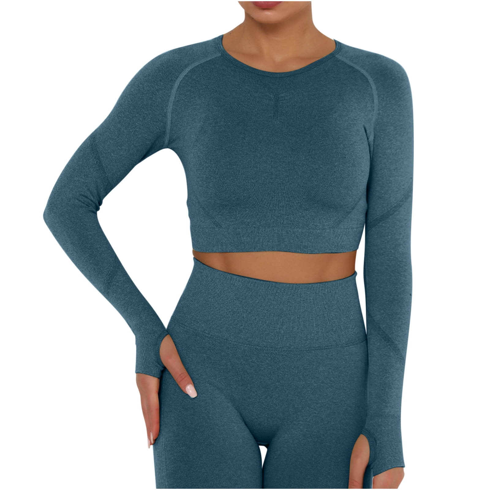 Long Sleeve Crop Top for Women Elastic Workout Sexy Cotton Blouses Slim ...