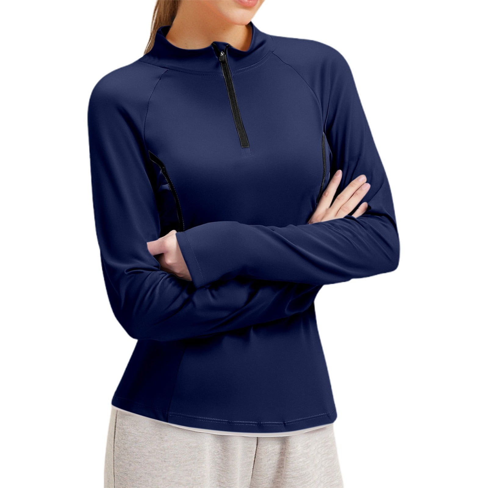 Long Sleeve Crop Tops for Women Gym Turtleneck Stretch Slim Fitted ...