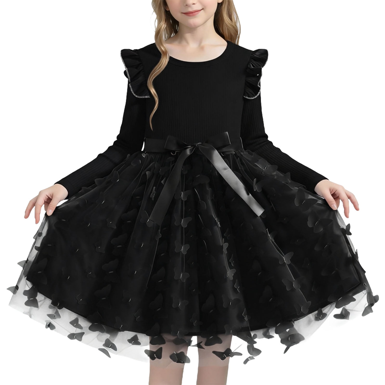 Long Sleeve Dress for Girls Cute Crewneck Casual A Line Princess ...