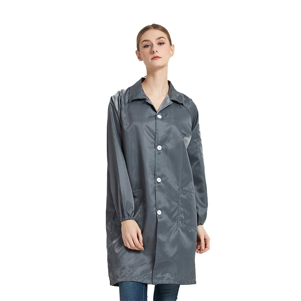 Long Sleeve ESD Gown Unisex Anti-Static Lab Coat Non-Stretch Comfort Fit Lapel Uniform (Large ...