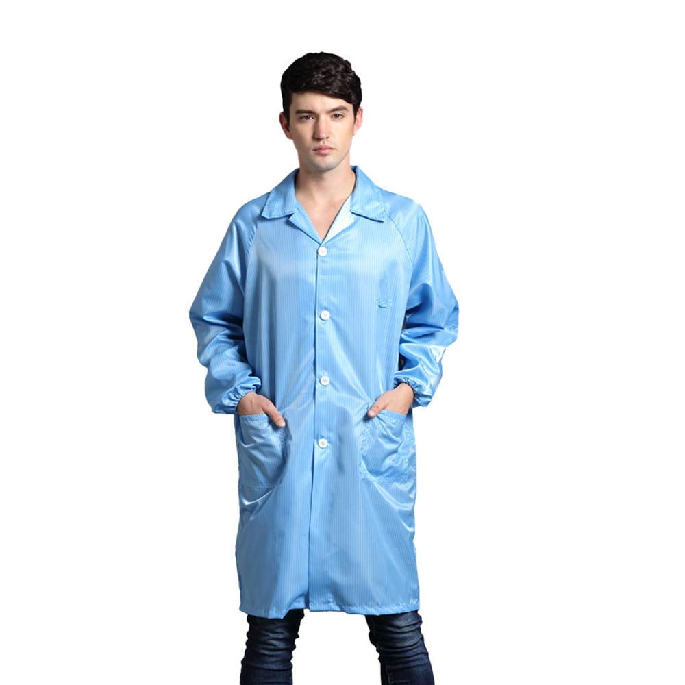 Long Sleeve ESD Gown Unisex Anti-Static Lab Coat Non-Stretch Comfort Fit Lapel Uniform (Large ...