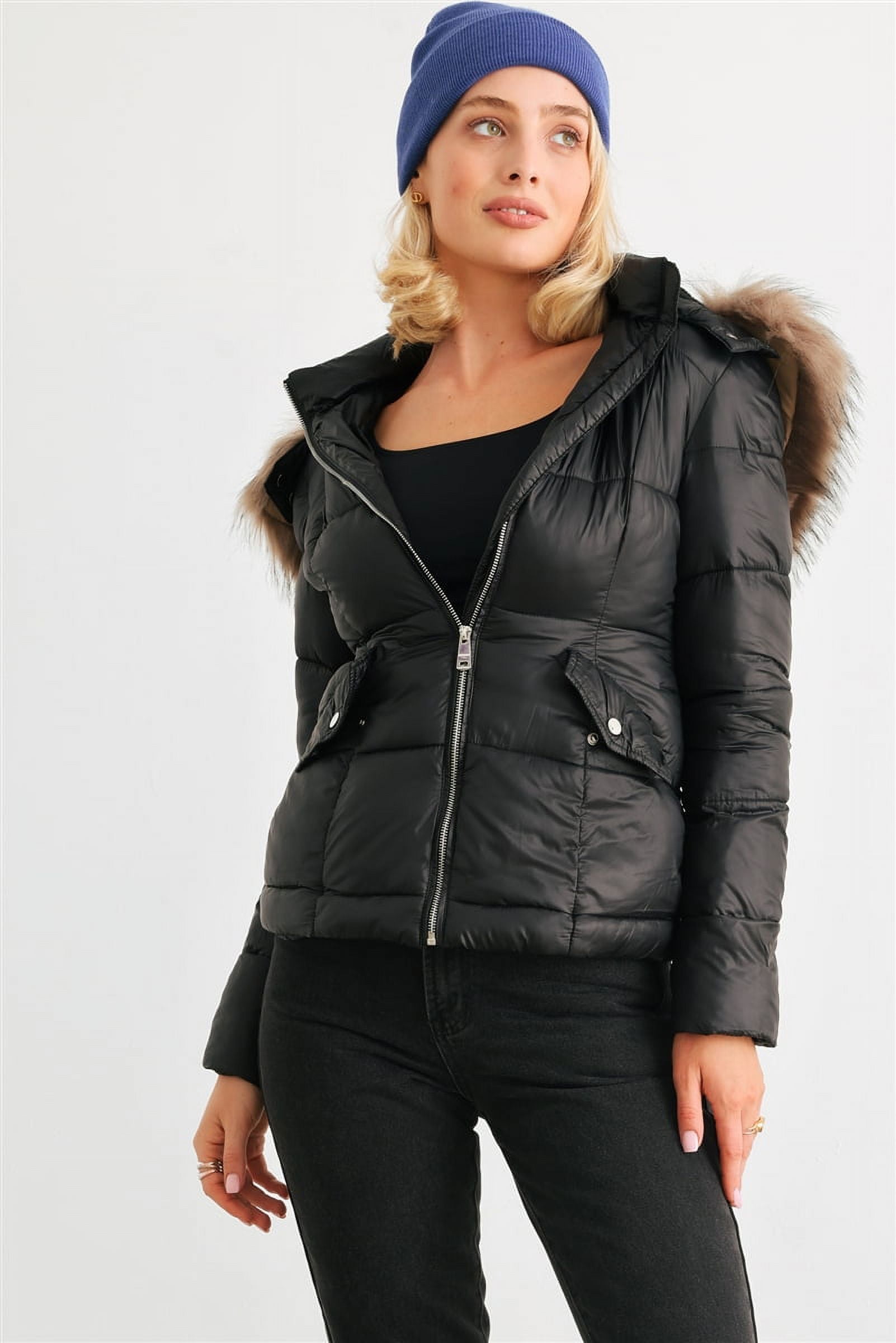 Long Sleeve Faux Fur Hood Padded Water Resistant Finish Jacket ...