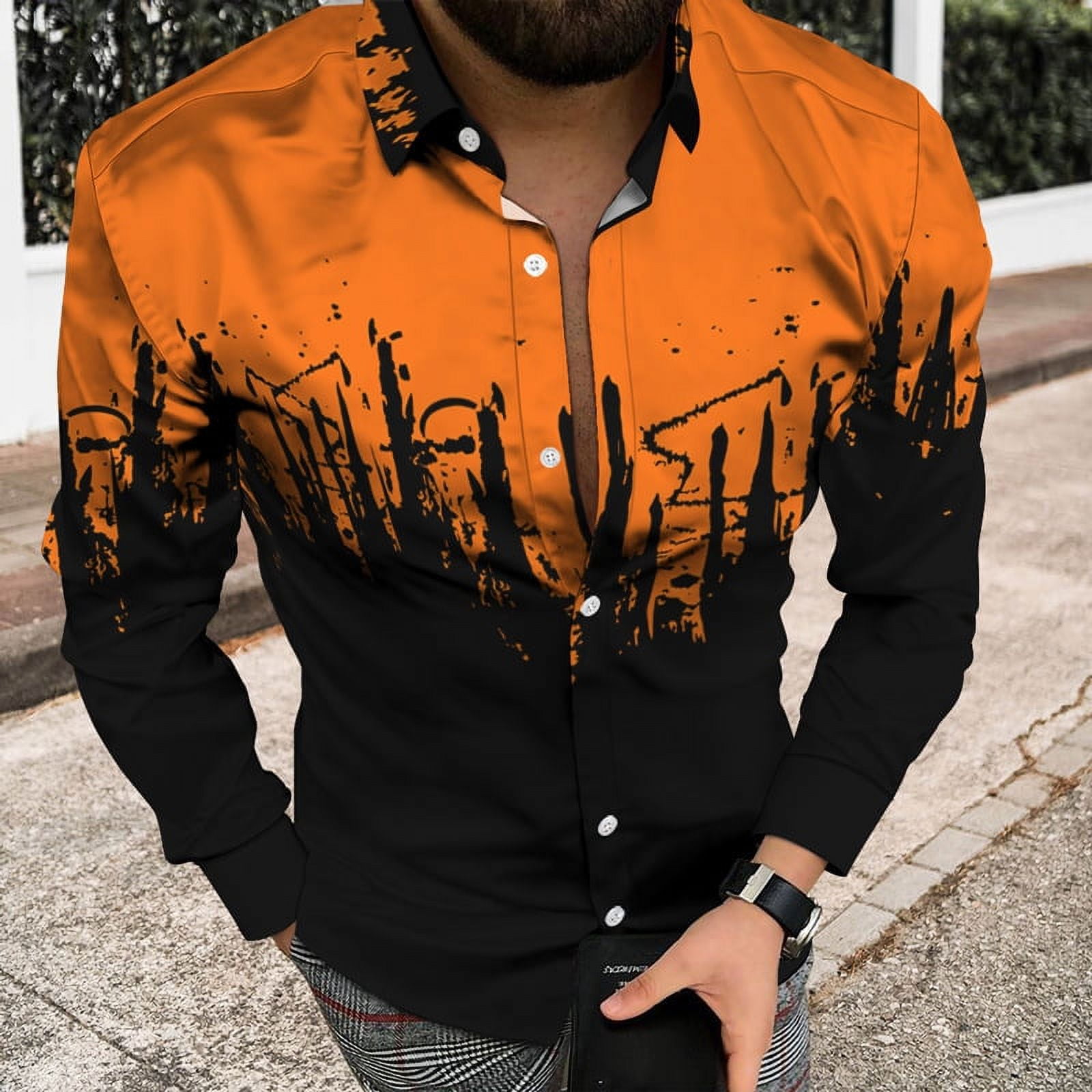 Long Sleeve Hawaiian Shirts Splating Ink 3d Printed Shirts Men Fashion ...