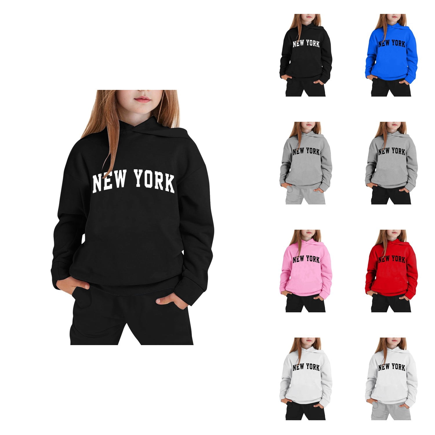 Long Sleeve Hoodie and Sweatpants 2 PC Set, Solid Color Casual Pullover ...