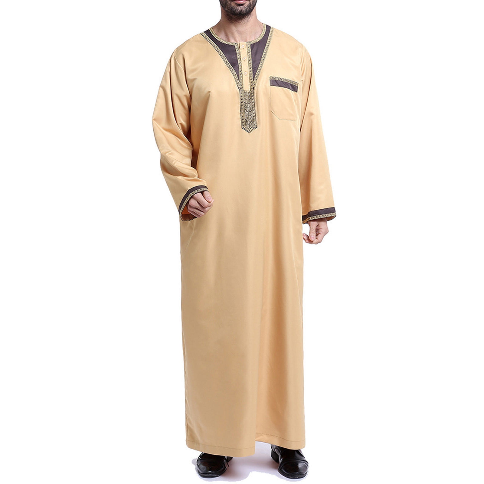 Long Sleeve Kaftan Thobe Button down Men Thobe with Pocket Big and Tall ...