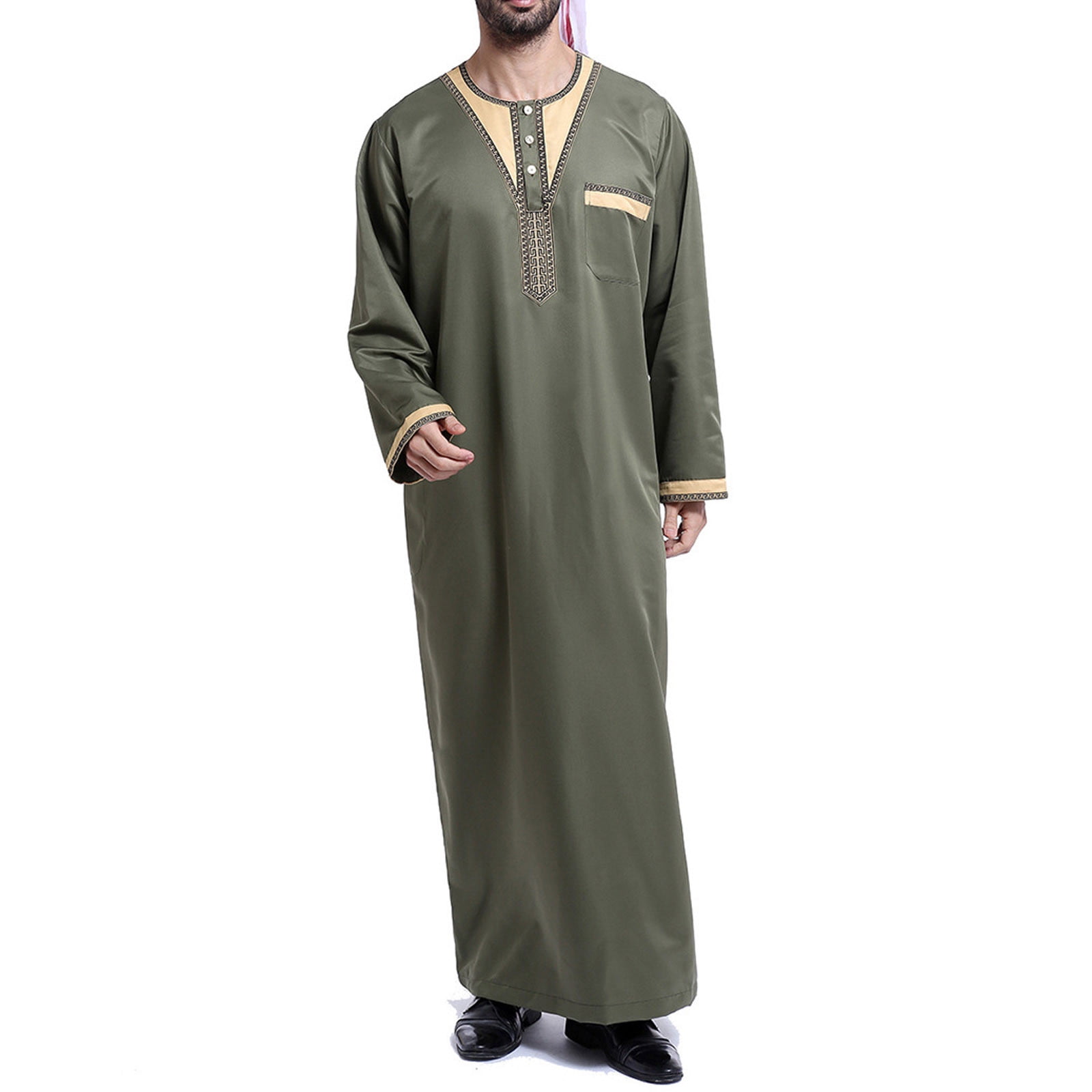 Long Sleeve Kaftan Thobe Button down Men Thobe with Pocket Big and Tall ...