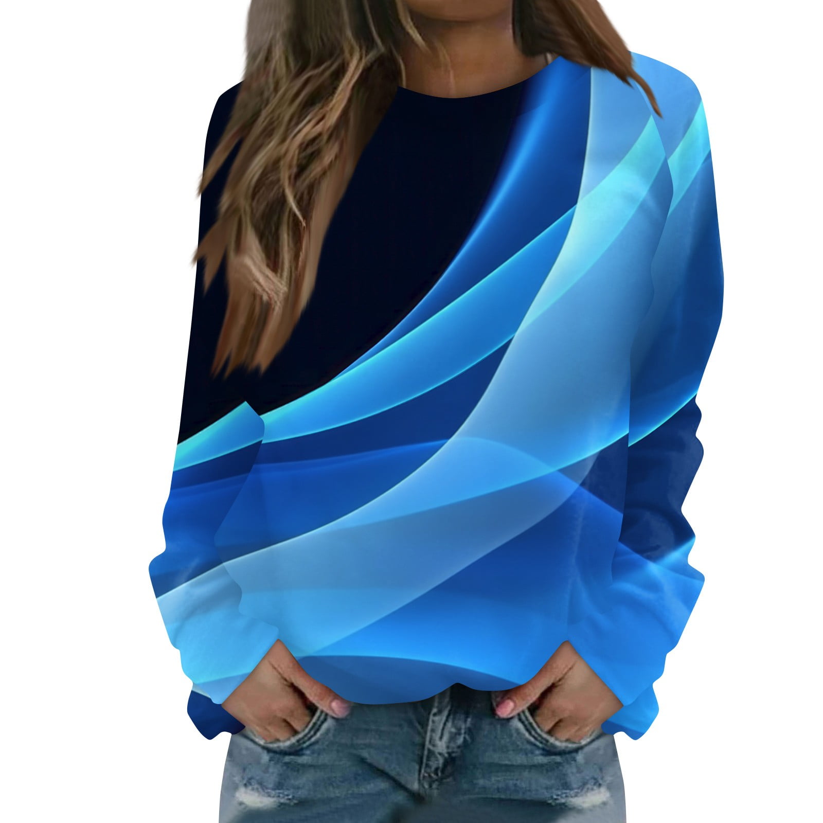 Long Sleeve Lightweight Tops Women's Casual Elegant Comfortable Fashion ...