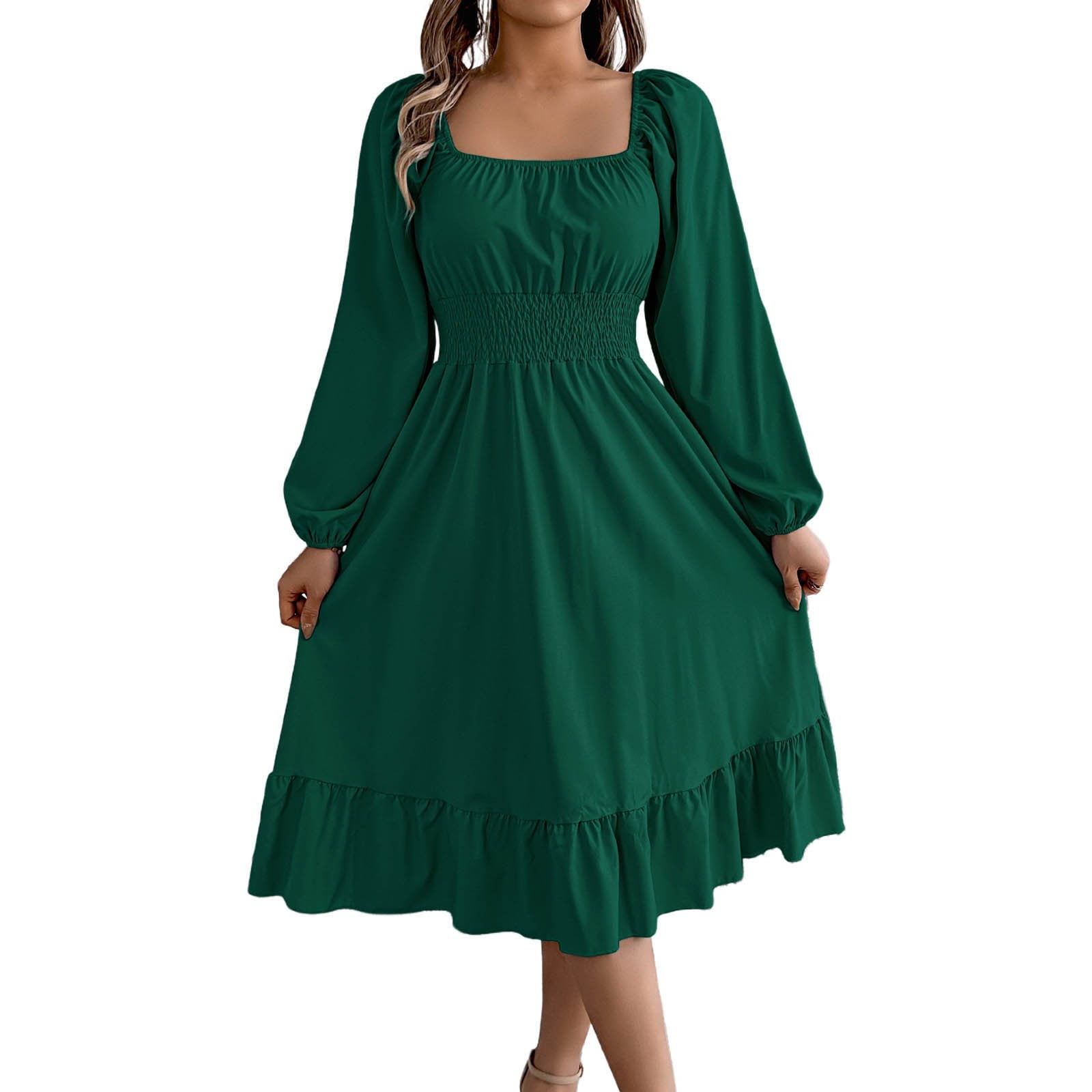 Long Sleeve Midi Dresses for Women Fall And Winter A Line Floral Dress ...